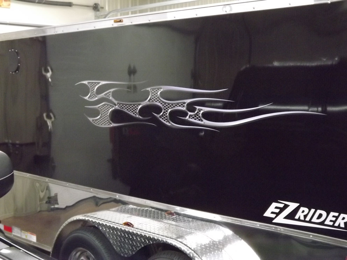 Metal style flames decal on black trailer | xtreme digital graphix ...