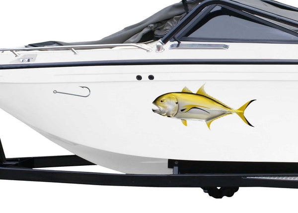Fishook Boat Decals | Silver & Gold Vinyl Fish hook Marine Graphics ...