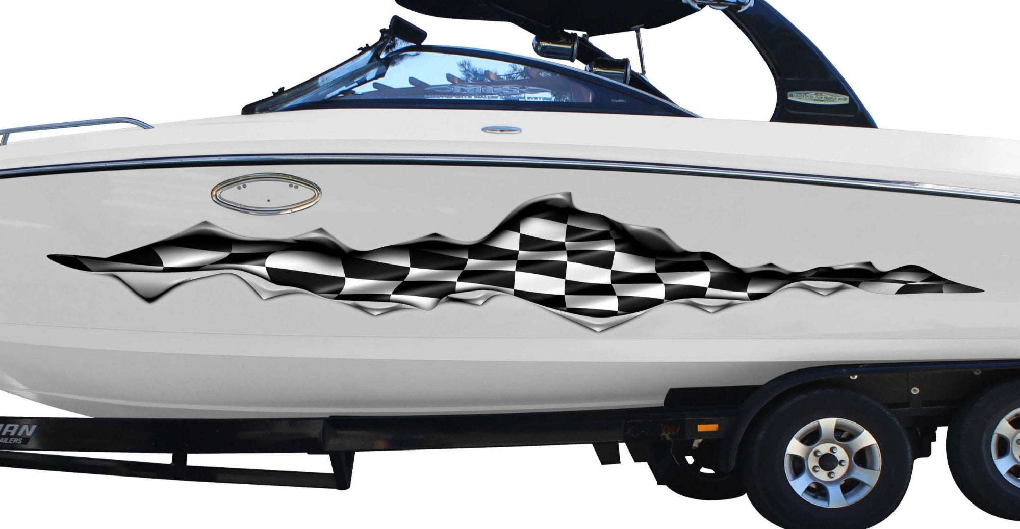 Checkered Flag Rip Boat Decal – for Racing Boats| Xtreme Digital GraphiX